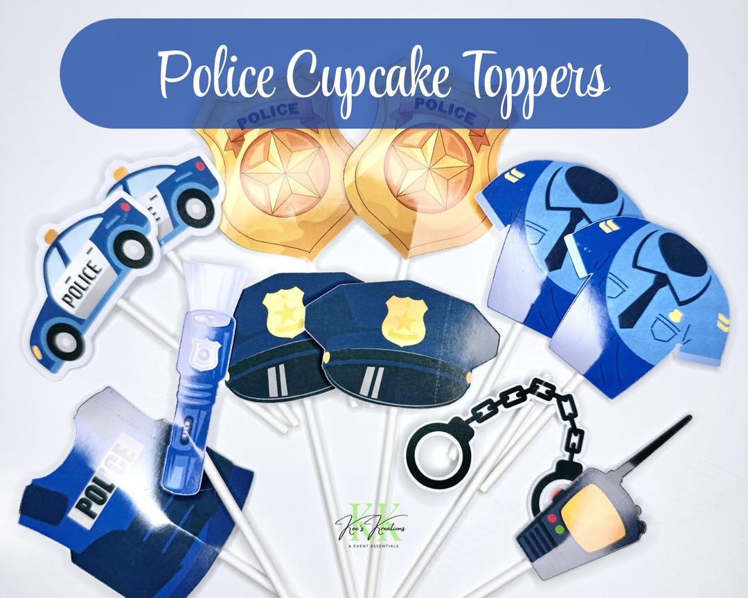 Police Cupcake Toppers – Law Enforcement Theme Dessert Picks | Police ...