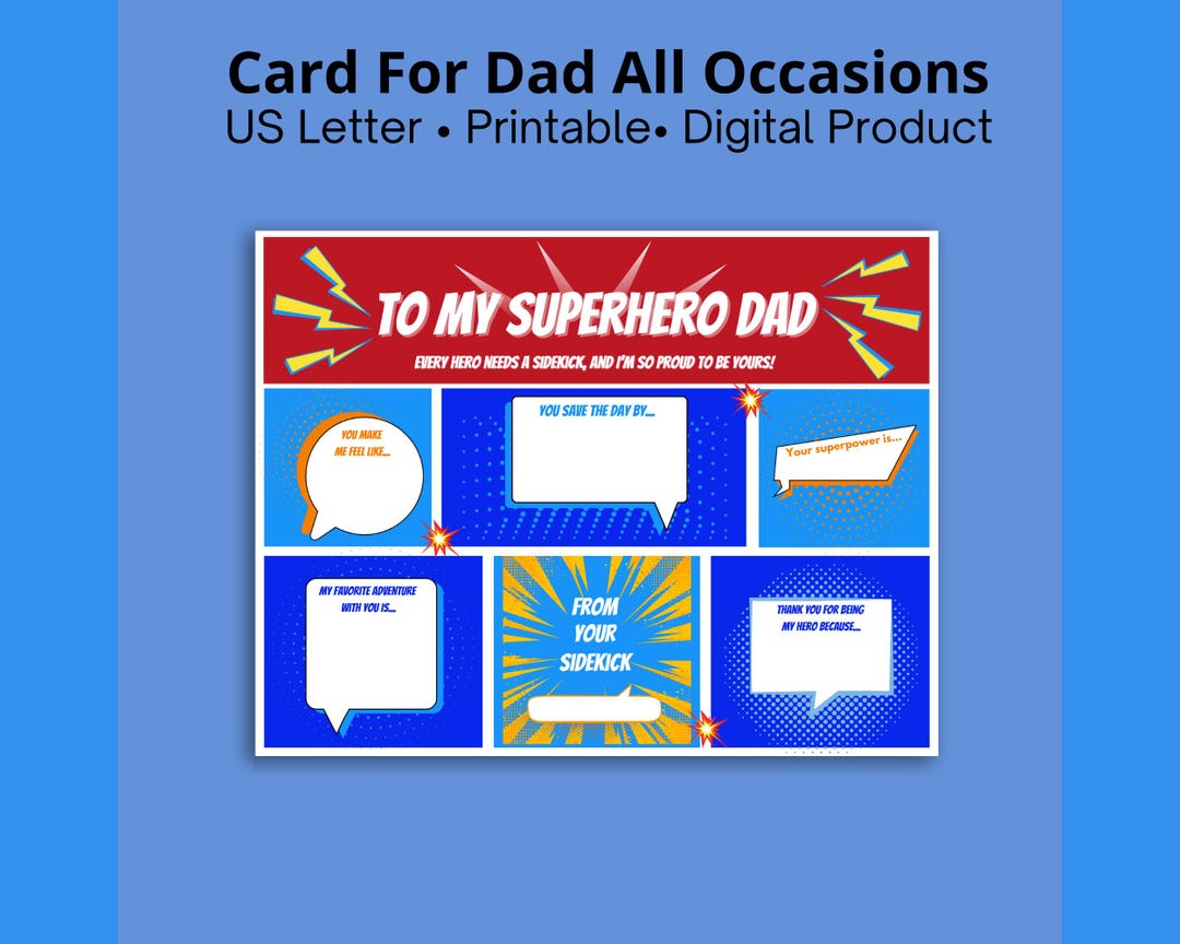 Superhero Dad Printable Card– DIY Fill-in Card for Kids | Unique ...