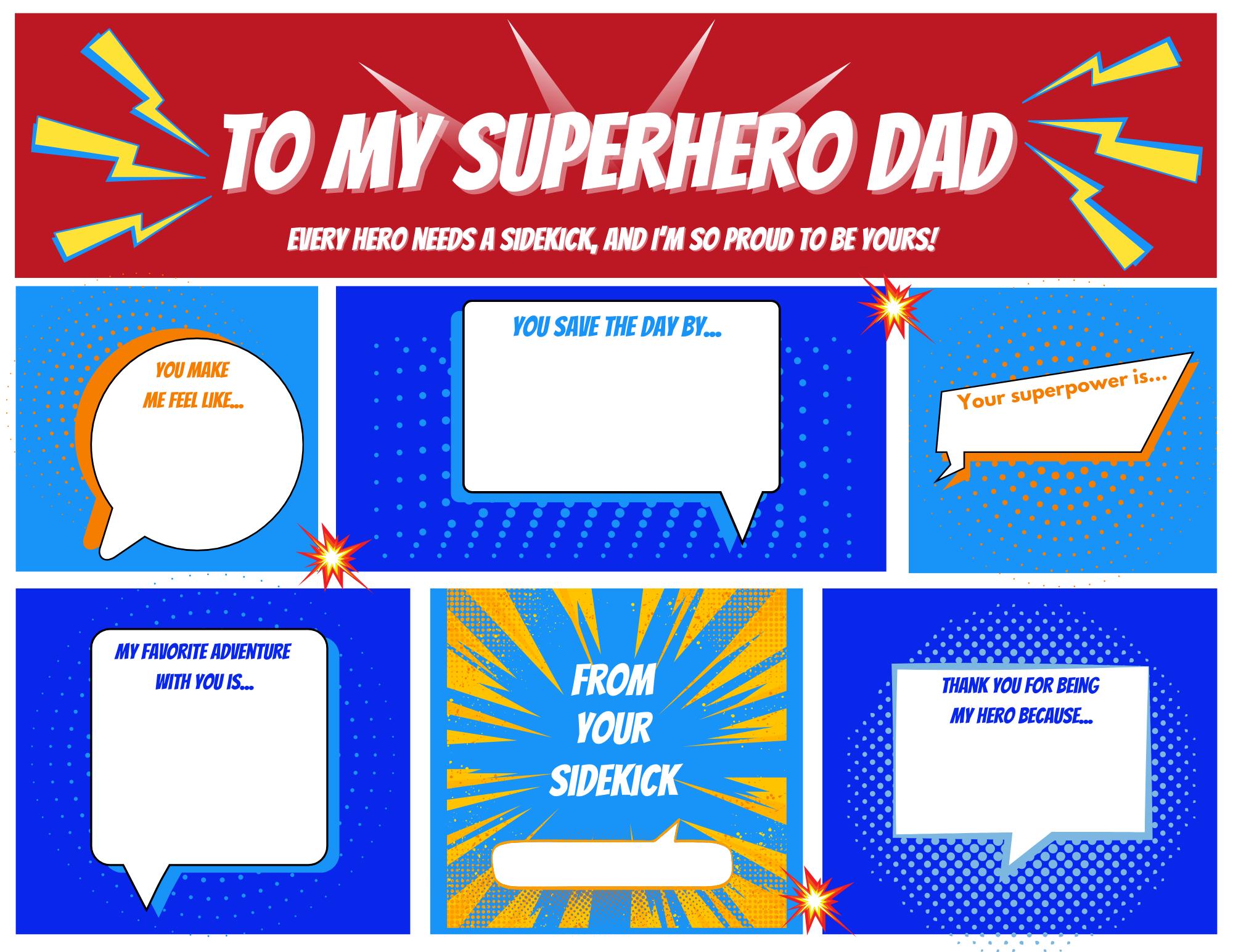 Superhero Dad Printable Card– DIY Fill-in Card for Kids | Unique ...