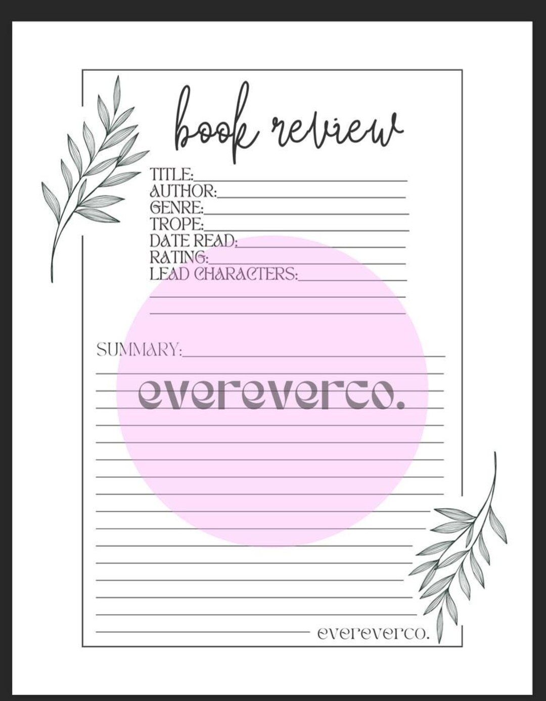 Book Review Printable Pdf - Etsy