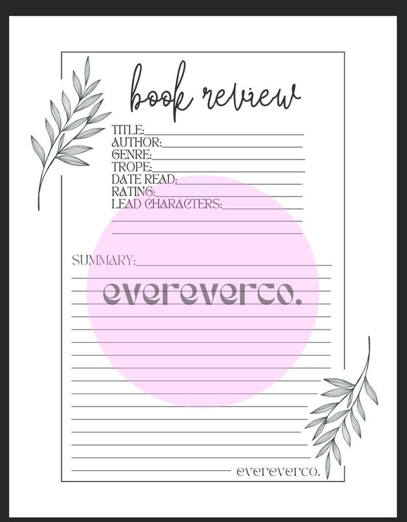 Book Review Printable Pdf - Etsy