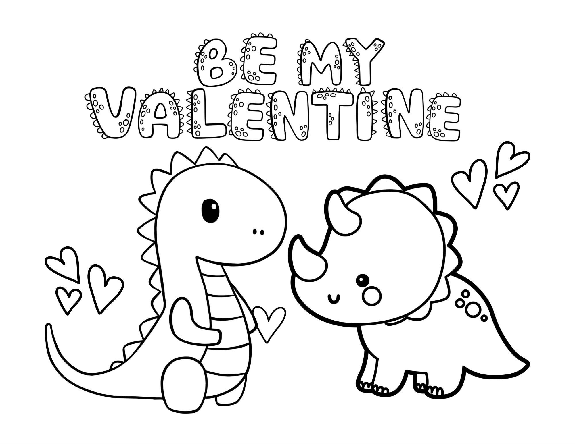 Valentine Dinos Coloring Page - Etsy