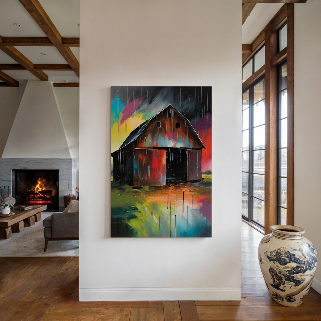 Rustic Barn Art Print or Poster: Colorful Storm, Modern Farmhouse Decor ...