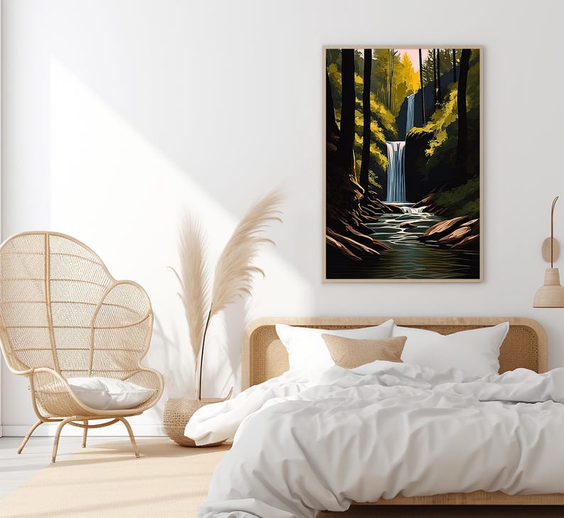 Double Waterfall Canvas Print or Poster: Serene Forest Landscape Wall ...