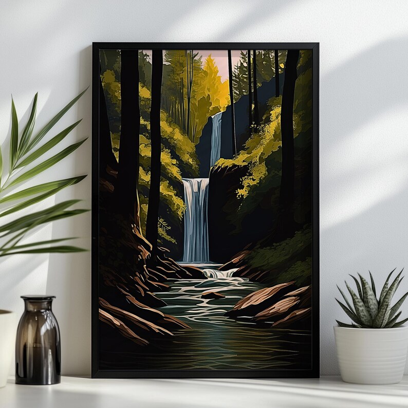 Double Waterfall Canvas Print or Poster: Serene Forest Landscape Wall ...