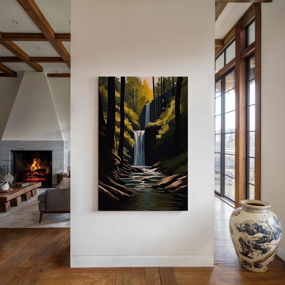 Double Waterfall Canvas Print or Poster: Serene Forest Landscape Wall ...