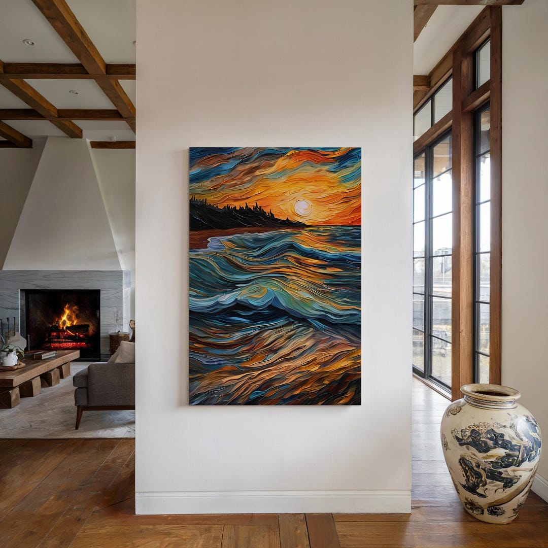 Abstract Ocean Sunset: Ocean Wall Art, Framed/unframed Canvas or Poster ...
