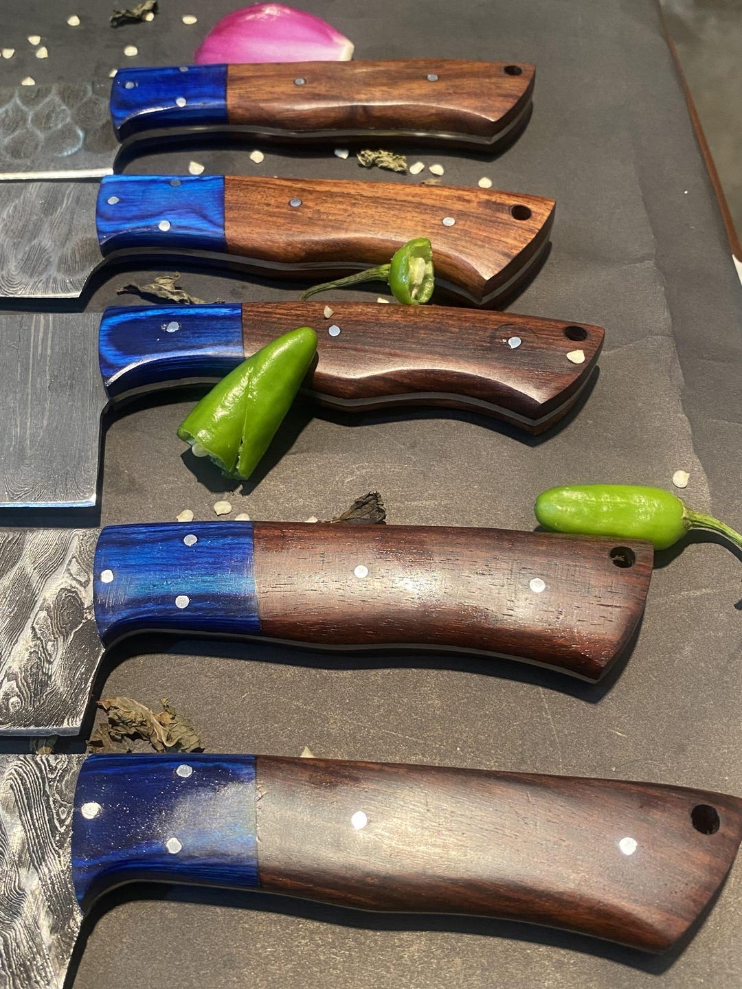 Custom Handmade Kitchen Utility Knife Damascus Blade With Wooden Handle ...