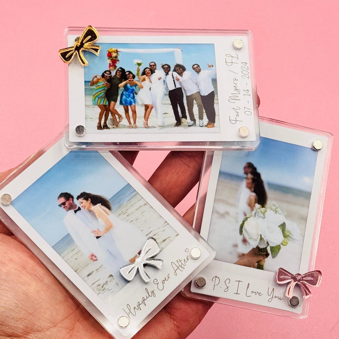 Personalized Magnetic Picture Frames for Fridge, Cute Bow Acrylic ...