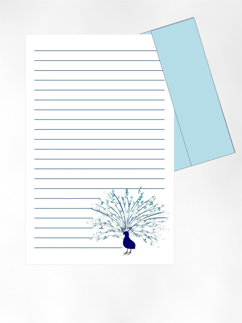 Beautiful Blue Peacock Letter Writing Set. Set of 20 Lined Writing ...