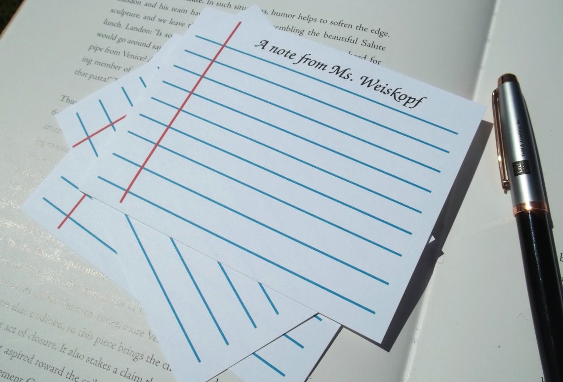 Personalized School Paper Flat Cards. Set Includes 10 White Envelopes ...