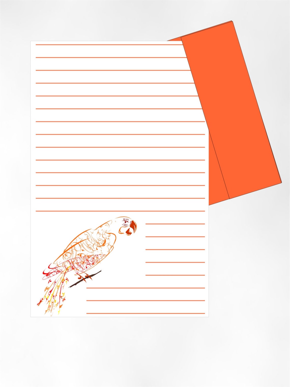 Orange Parrot Letter Writing Set. Set of 20 Lined Writing Sheets and 10 ...