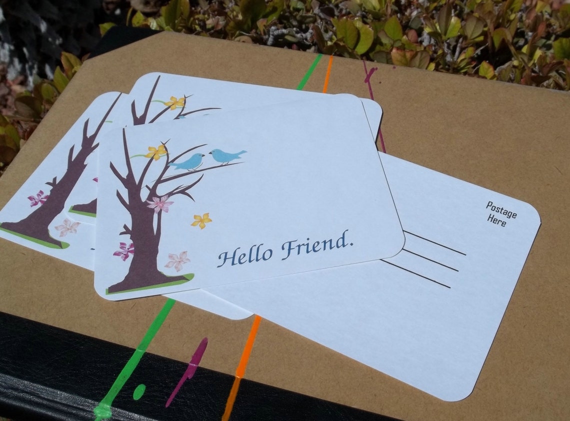Hello Friend Postcard Set-two Blue Birds Greeting Postcards. Set of 4 ...