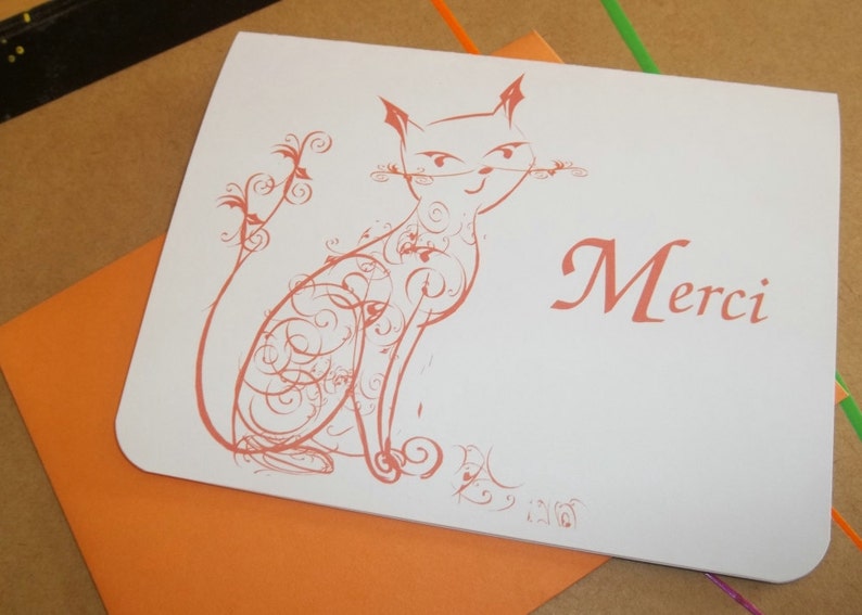 Merci Orange Cat Thank You Card Stationery - Set of 10 Notecards W ...