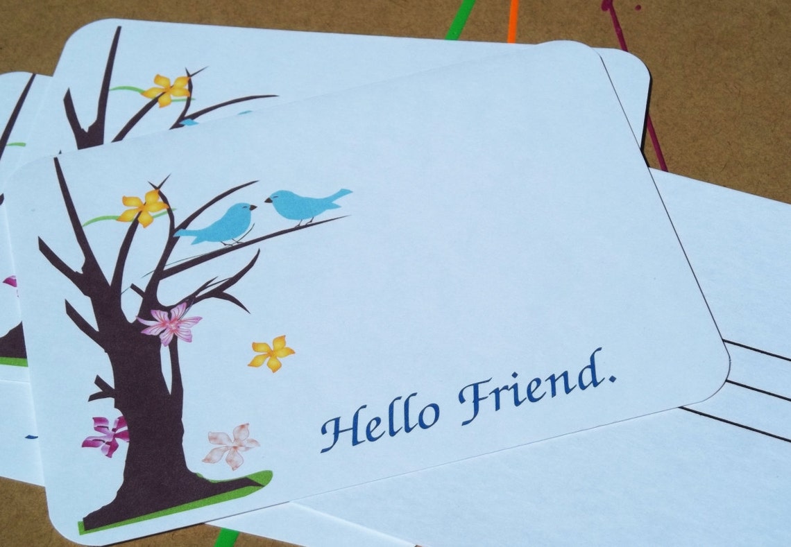 Hello Friend Postcard Set-two Blue Birds Greeting Postcards. Set of 4 ...