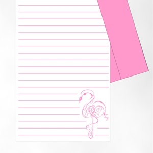 Pink Flamingo Letter Writing Set. Set of 20 Lined Writing Sheets and 10 ...