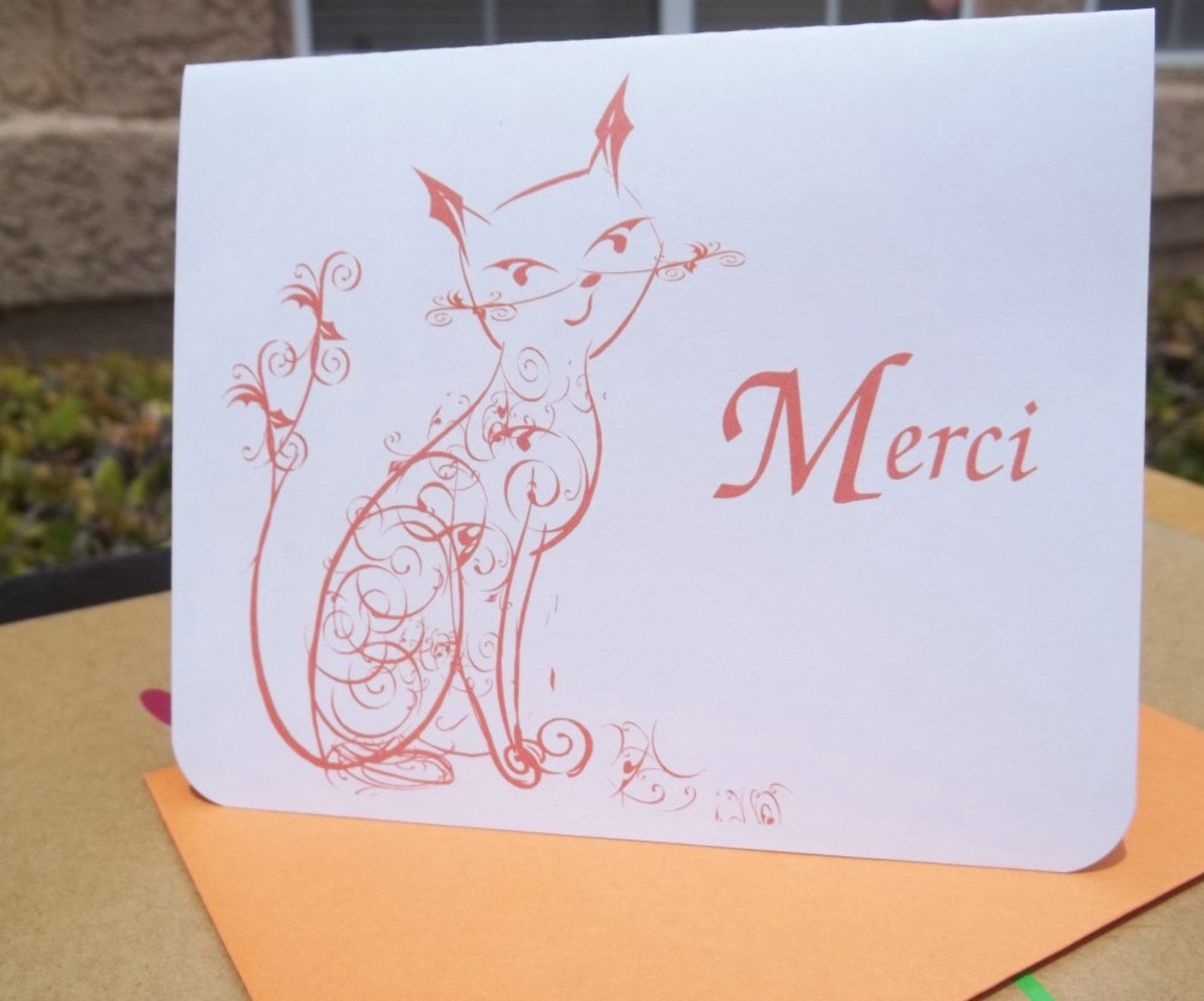 Merci Orange Cat Thank You Card Stationery - Set of 10 Notecards W ...