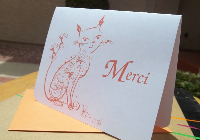 Merci Orange Cat Thank You Card Stationery - Set of 10 Notecards W ...