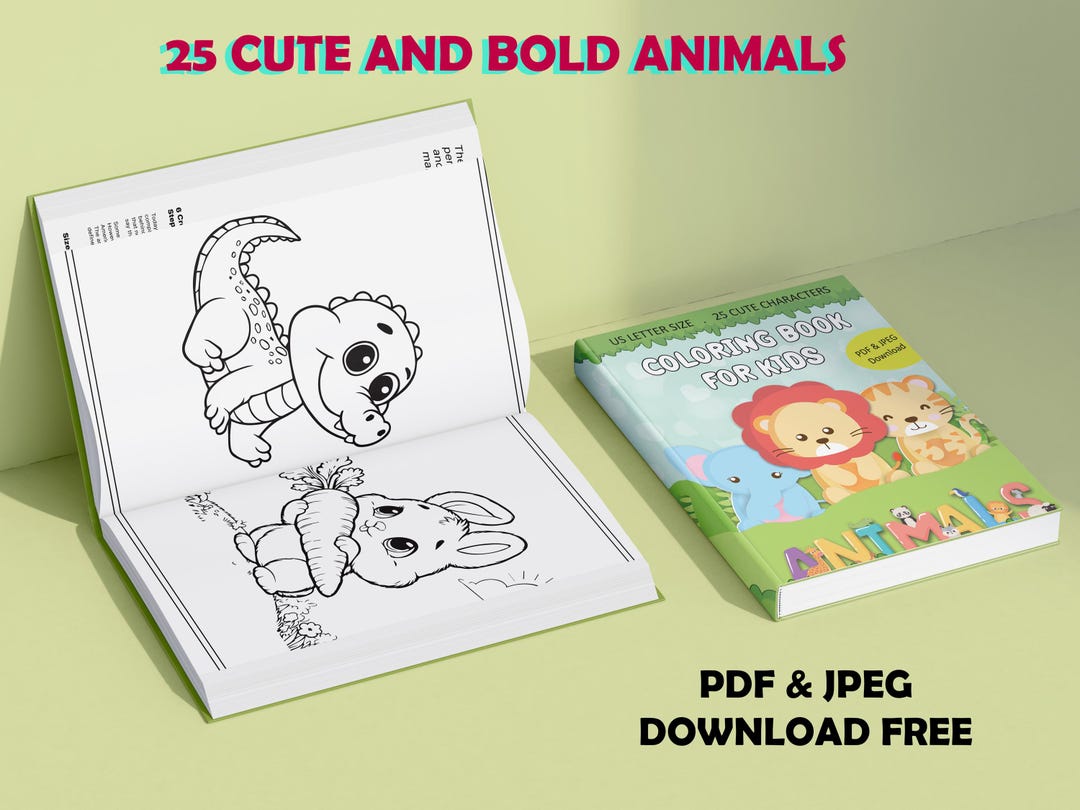 25 Easy Bold Animal Coloring Book for Kids | Digital Download Fun ...