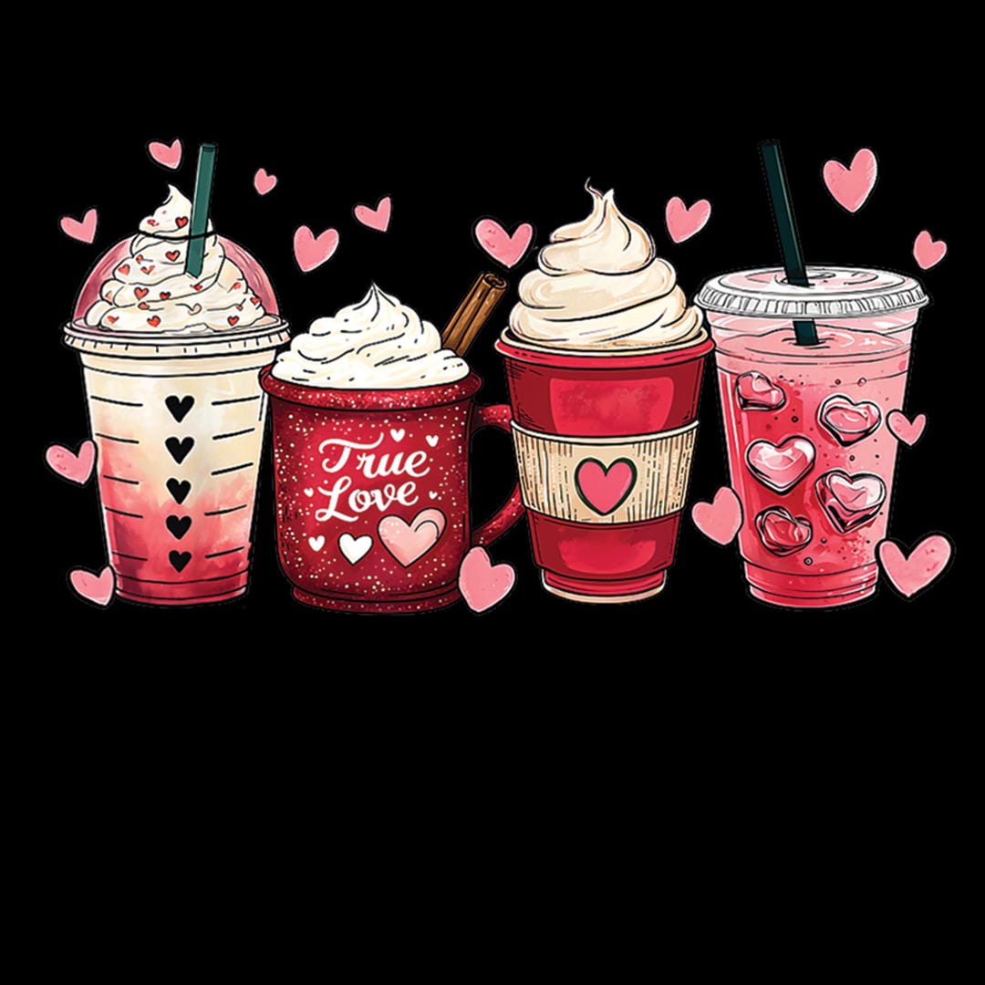 True Love Coffee Cups PNG T-shirt Design Valentine's Day Drink Graphic ...