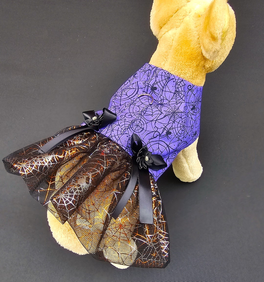 Halloween Spiders Pet Harness Dress Purple Vest Tutu Skirt & Satin Bows ...