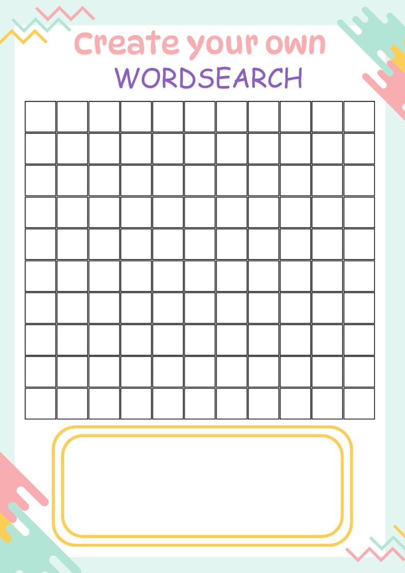 Word Search Worksheet | Printable Puzzle Template (instant Download) - Etsy