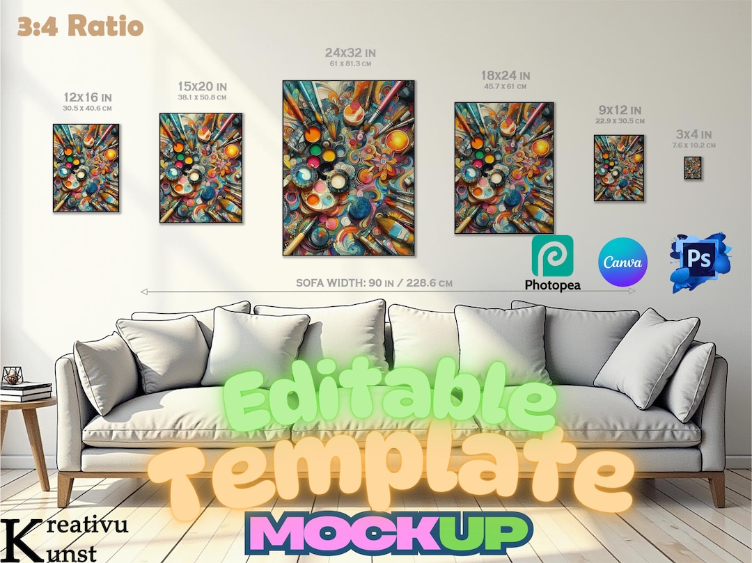 Wall Art Size Guide Template, 3:4 Ratio (digital Download) - Etsy