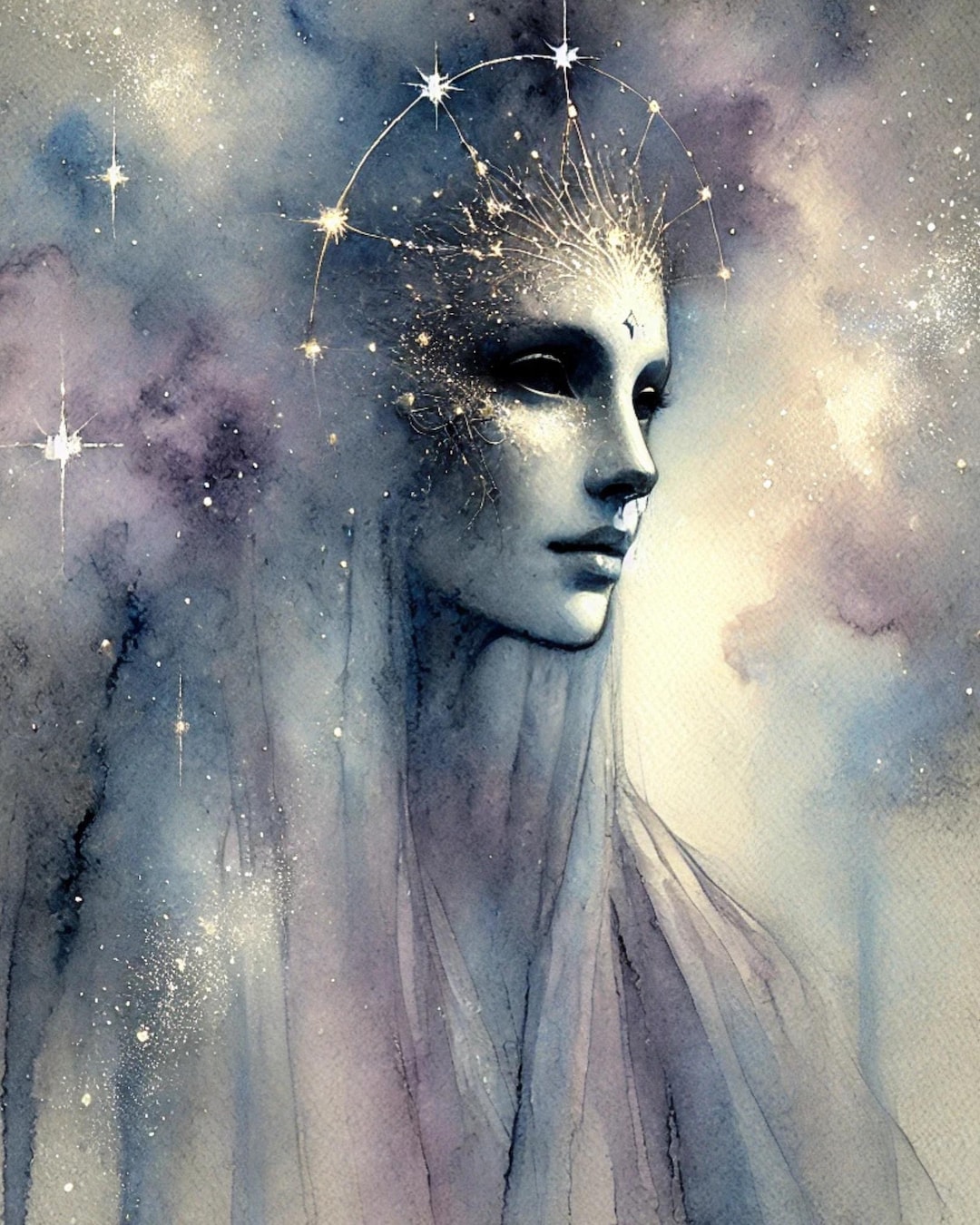 Celestial Vision – Ethereal Star Goddess Digital Art Print | Instant ...