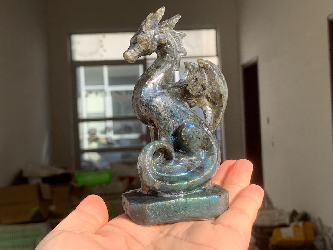4.7“ Hand Carved Labradorite Dragon Skull:quartz Crystal Healing Home ...