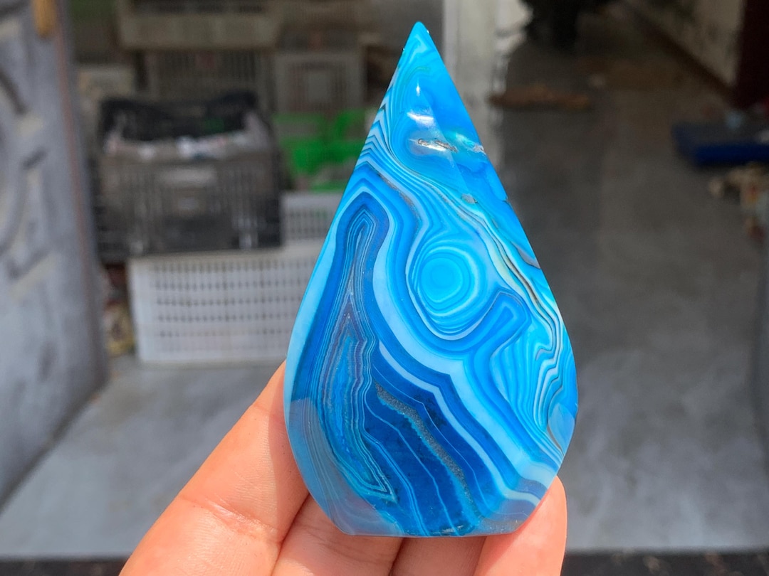 Blue Agate Crystal Teardrop: Chunky Quartz Inclusion, Dyed Jelly Agate ...