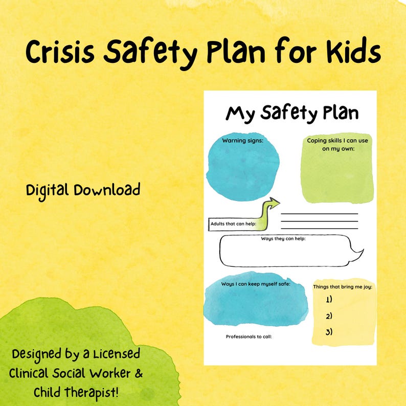 Crisis Safety Plan for Children and Adolescents, Therapy, Counseling - Etsy