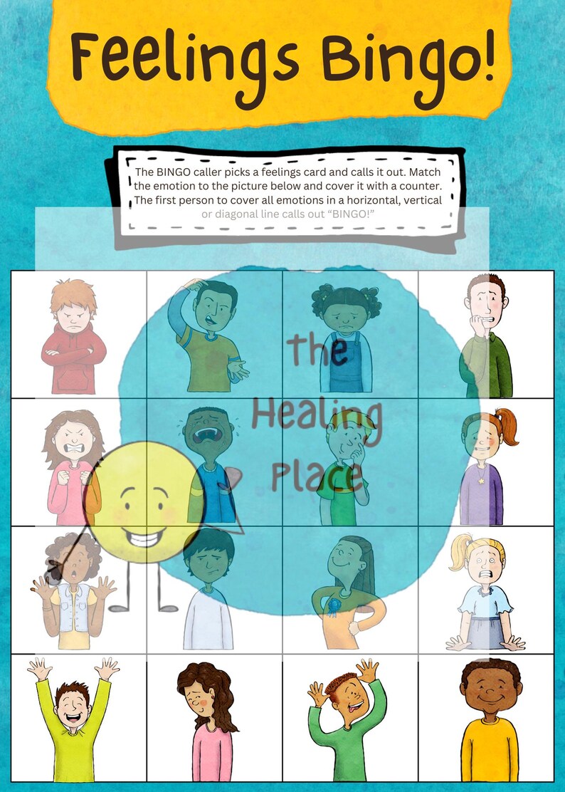 Emotions Bingo Game, Feelings Identification, Therapy Game for Kids ...