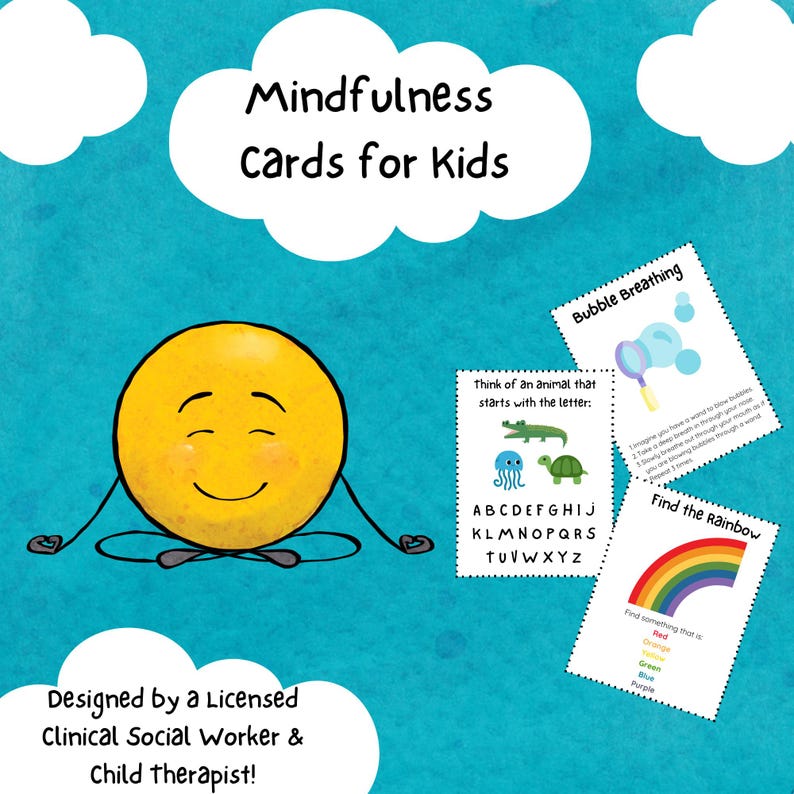 Mindfulness Cards for Kids, Grounding Strategies, Breathing Exercises ...