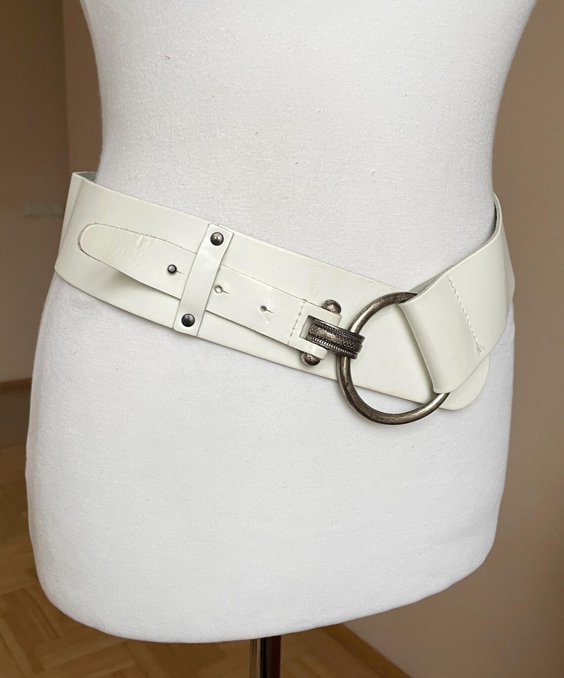 Vintage Wide White High Low Waist Leather Belt, 80-85 Cm/ 31-33" - Etsy