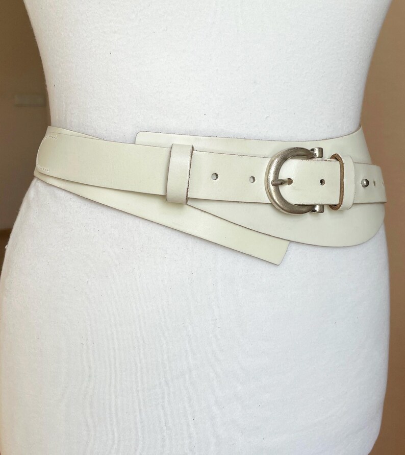 Vintage Wide off White Asymmetrical Leather Belt, 80-90cm/ 31-35" - Etsy