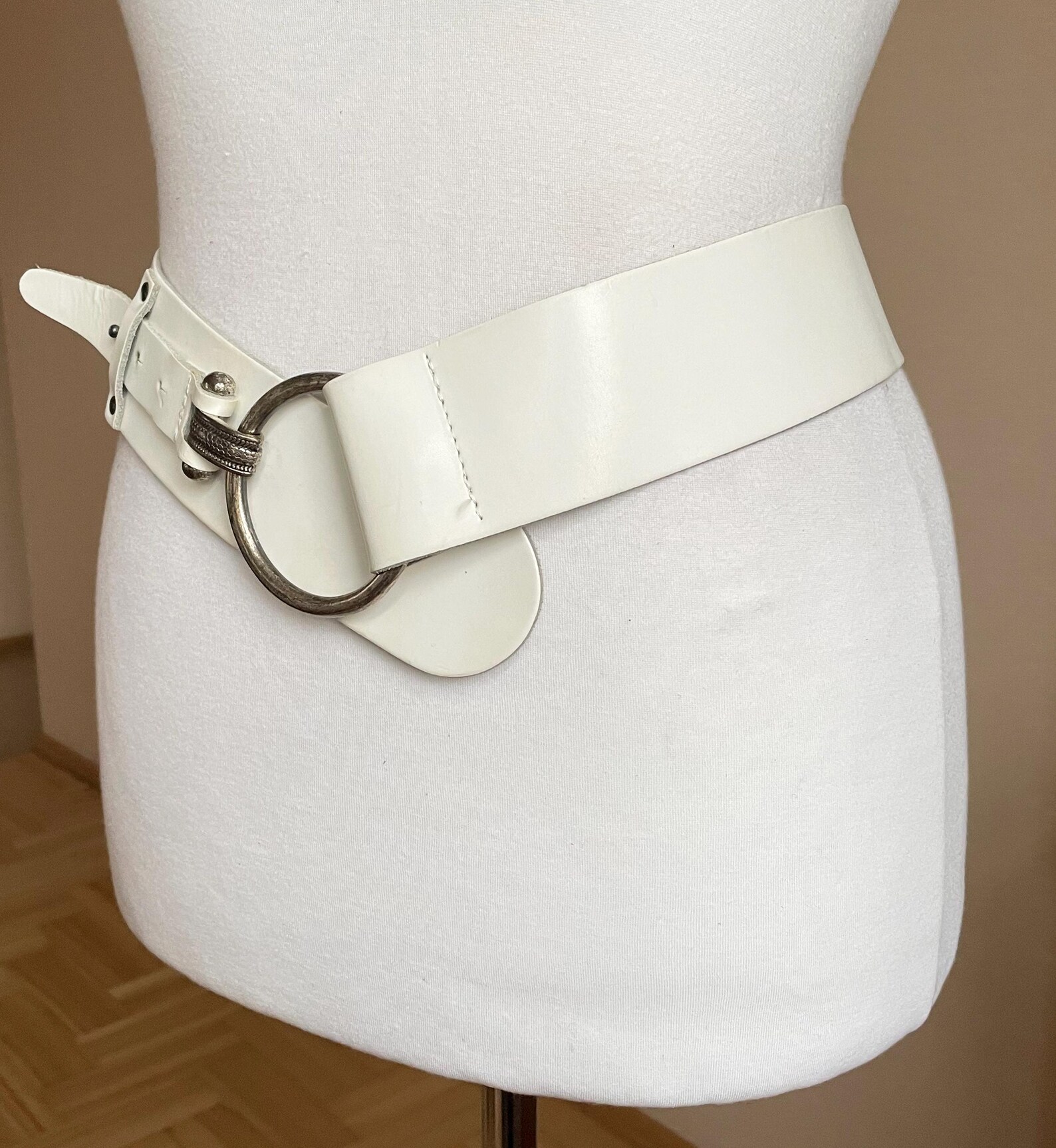 Vintage Wide White High Low Waist Leather Belt, 80-85 Cm/ 31-33" - Etsy