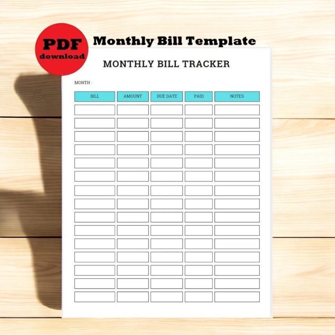 Editable Monthly Bill Tracker Template, Digital PDF, Printable Budget ...