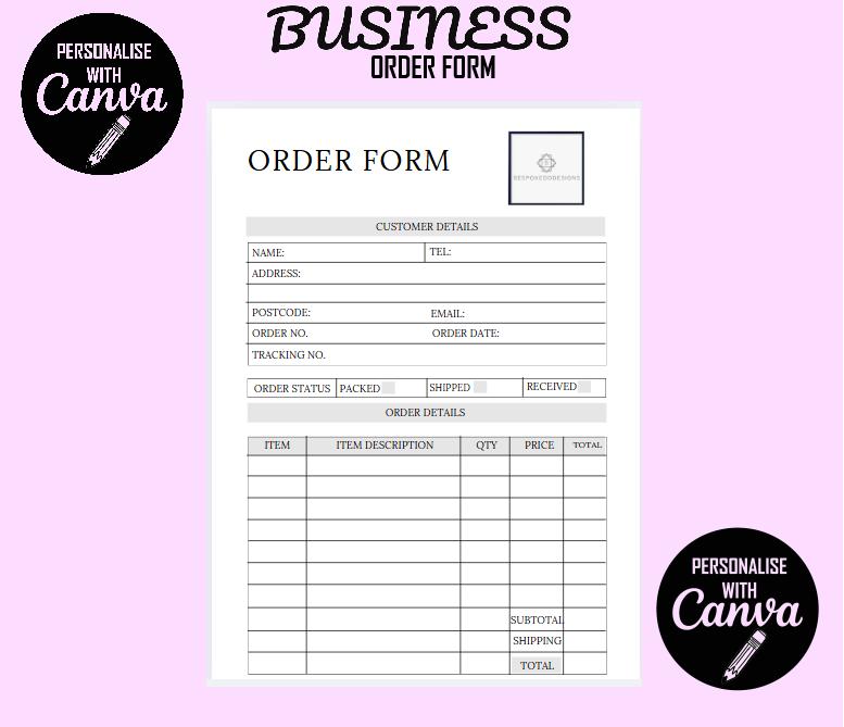 Editable Order Form, Order Form Template, Instant Download, Printable ...