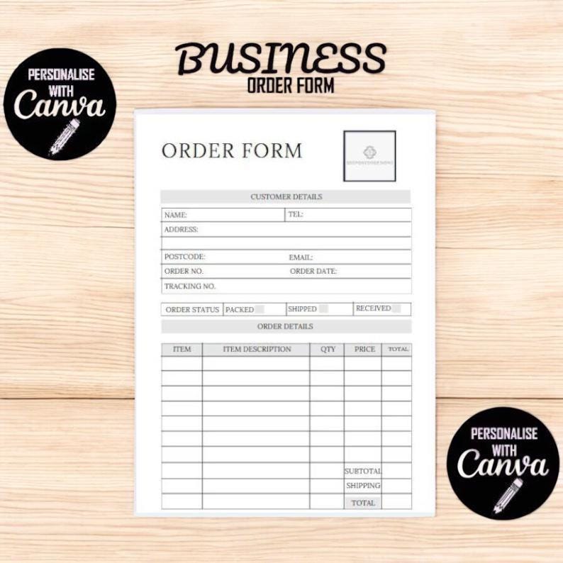 Editable Order Form, Order Form Template, Instant Download, Printable ...