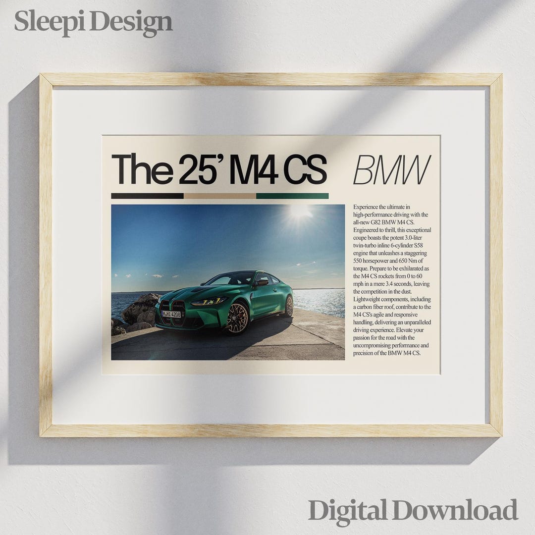 BMW M4 CS Wall Art Automotive Home Posters Aesthetic Racing Poster ...