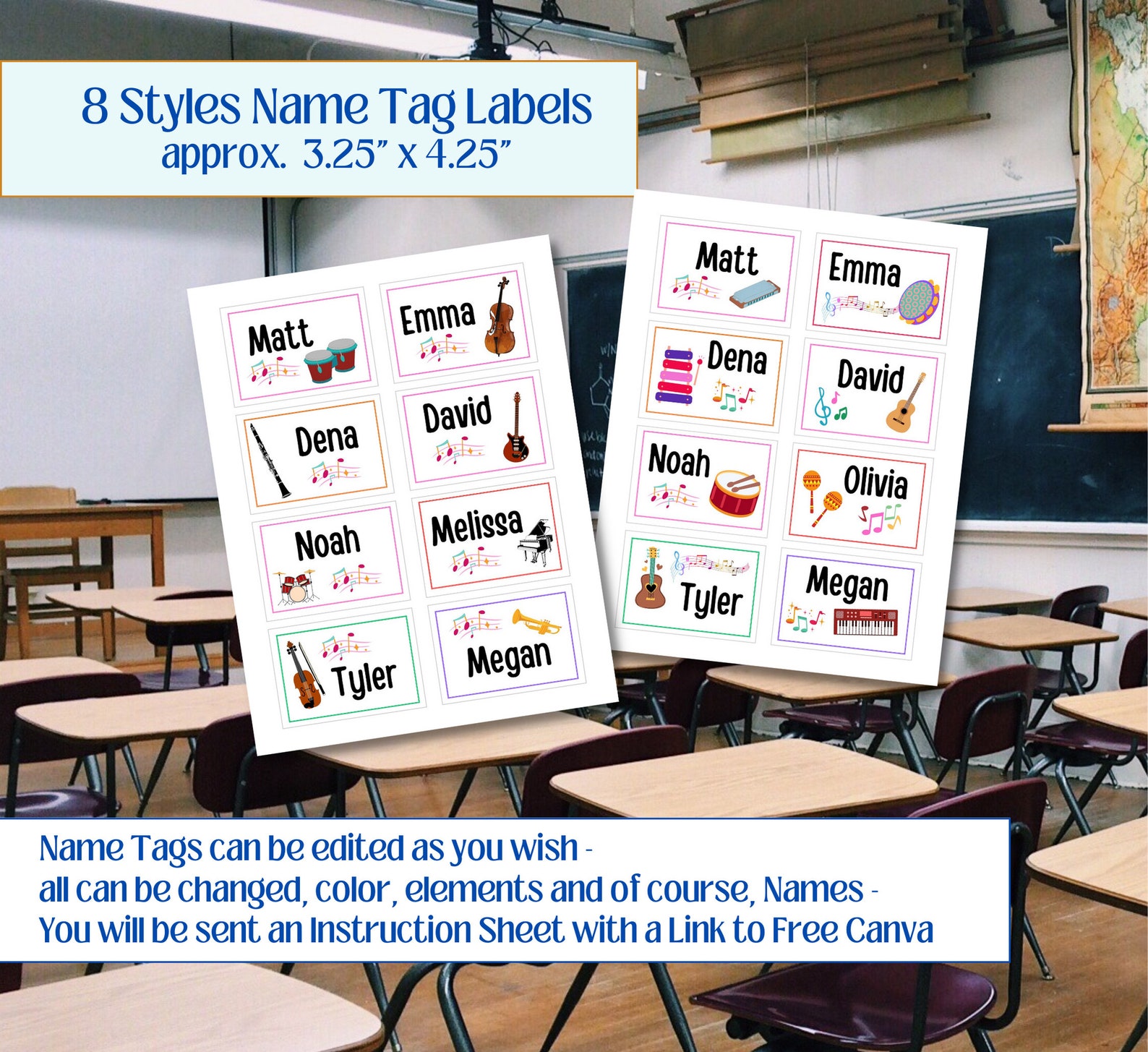 Music Name Tags Template to Edit in Canva, Classroom Music Labels for ...