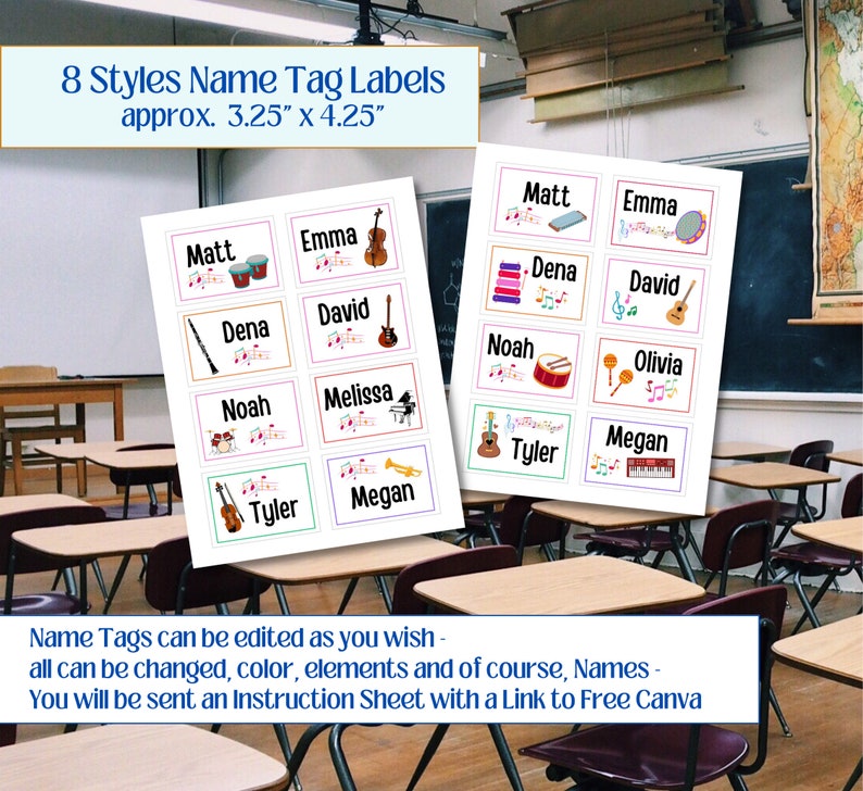 Music Name Tags Template to Edit in Canva, Classroom Music Labels for ...