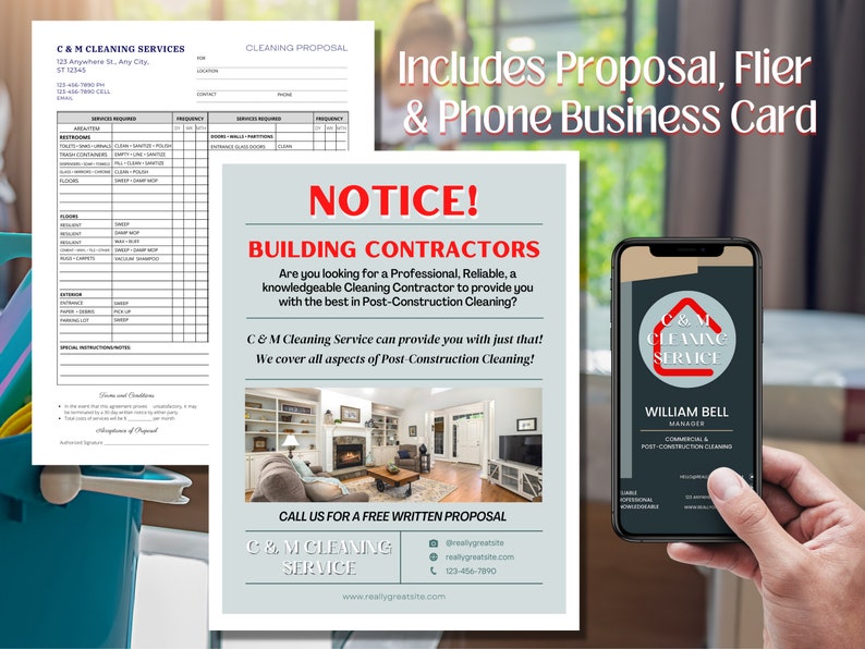 Commercial & Post-construction Cleaning Editable Canva Template Digital ...