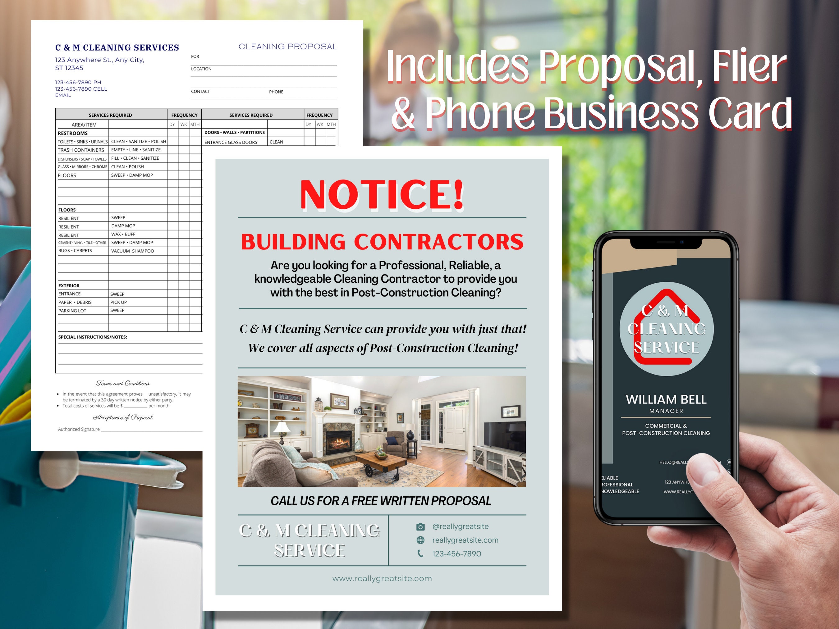 Commercial & Post-construction Cleaning Editable Canva Template Digital ...