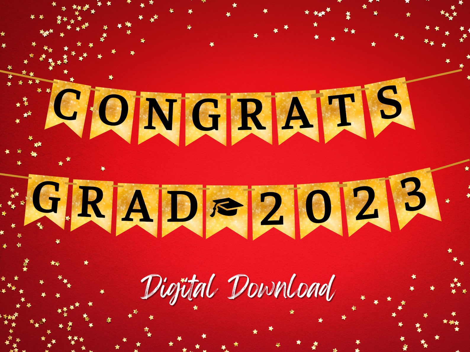 Congrats Grad Pennant Banner Gold and Black, for Graduation and ...