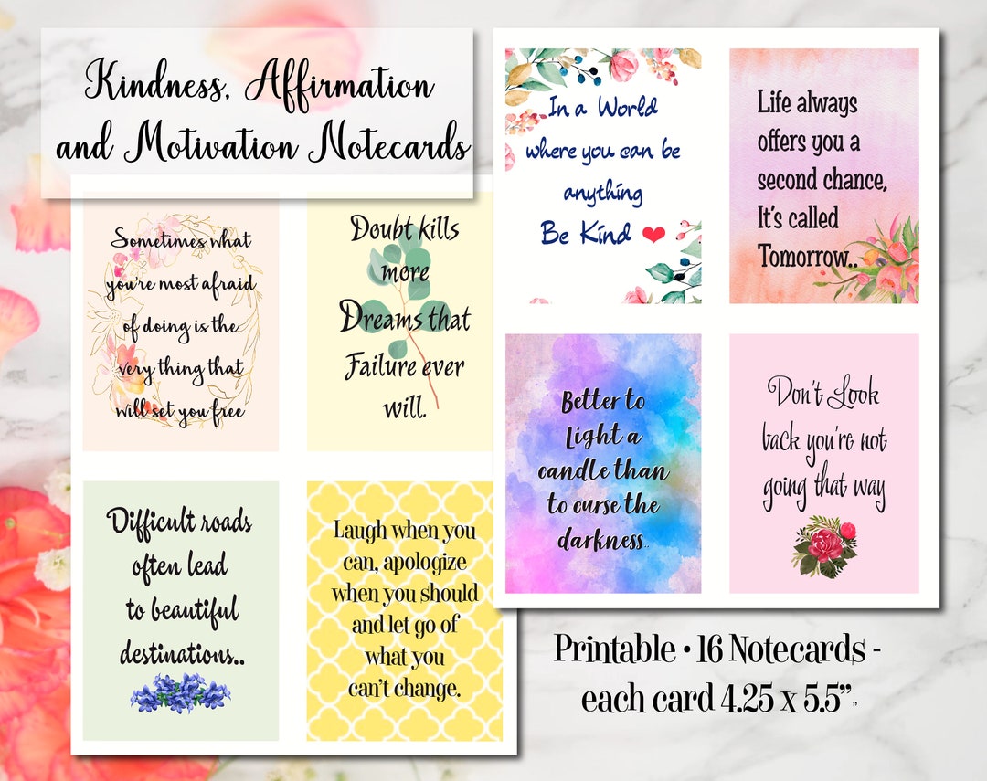 Kindness Notecards, Affirmative Note Cards for Giving - 16 Printable ...
