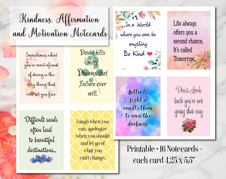 Kindness Notecards, Affirmative Note Cards for Giving - 16 Printable ...