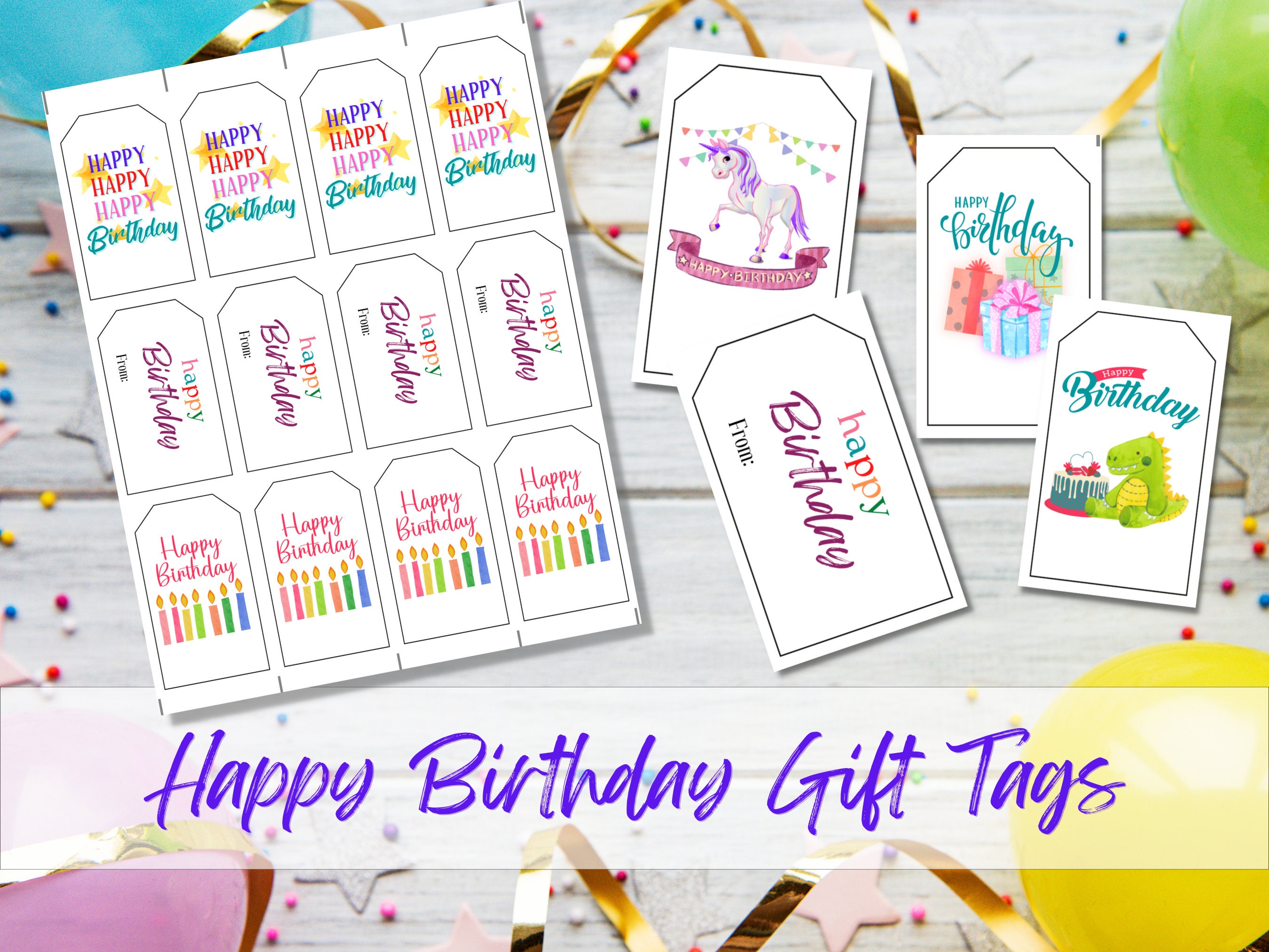 Happy Birthday Gift Tags - Instant Download for Your Birthday Gifts, 9 ...