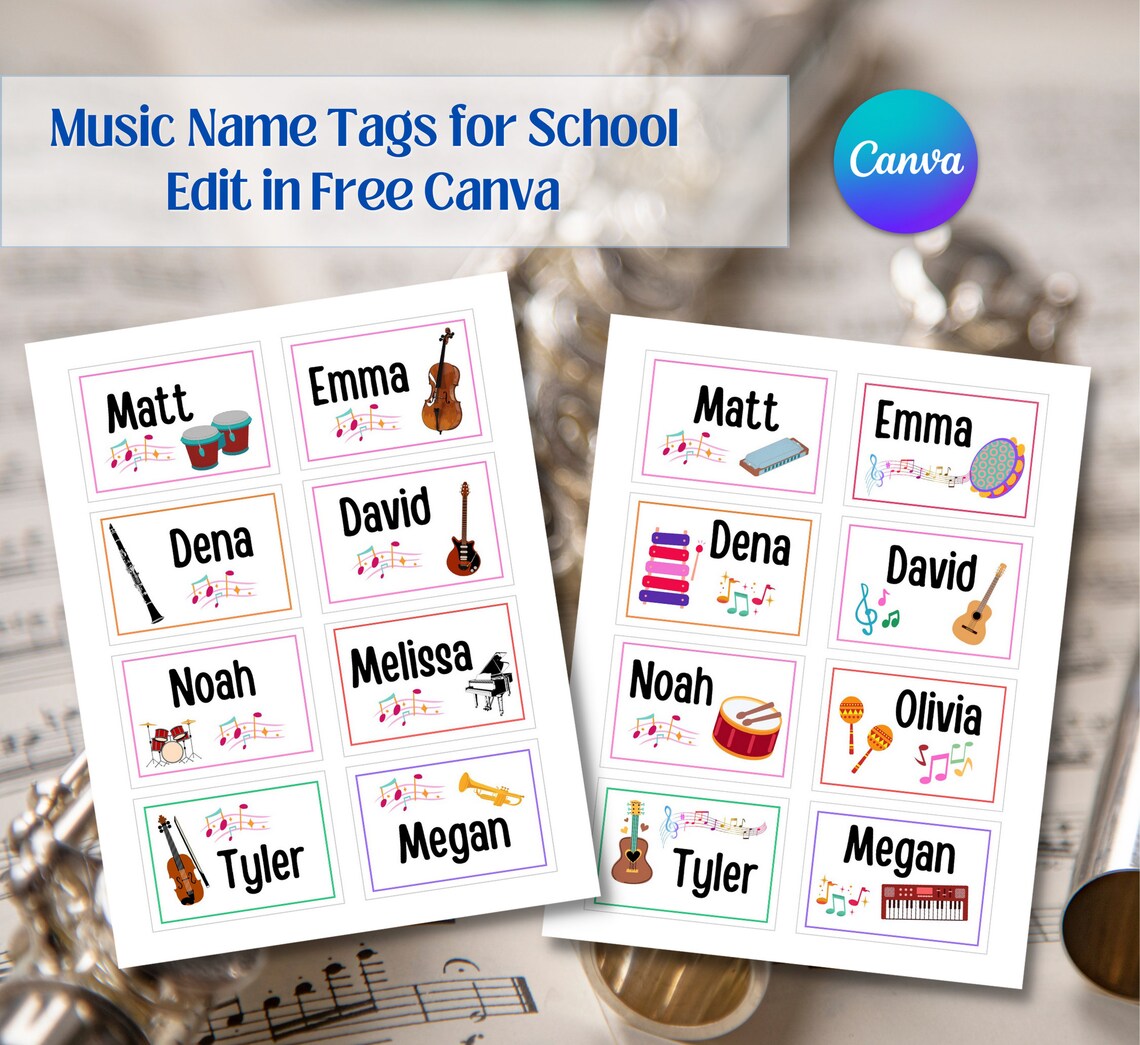 Music Name Tags Template to Edit in Canva, Classroom Music Labels for ...