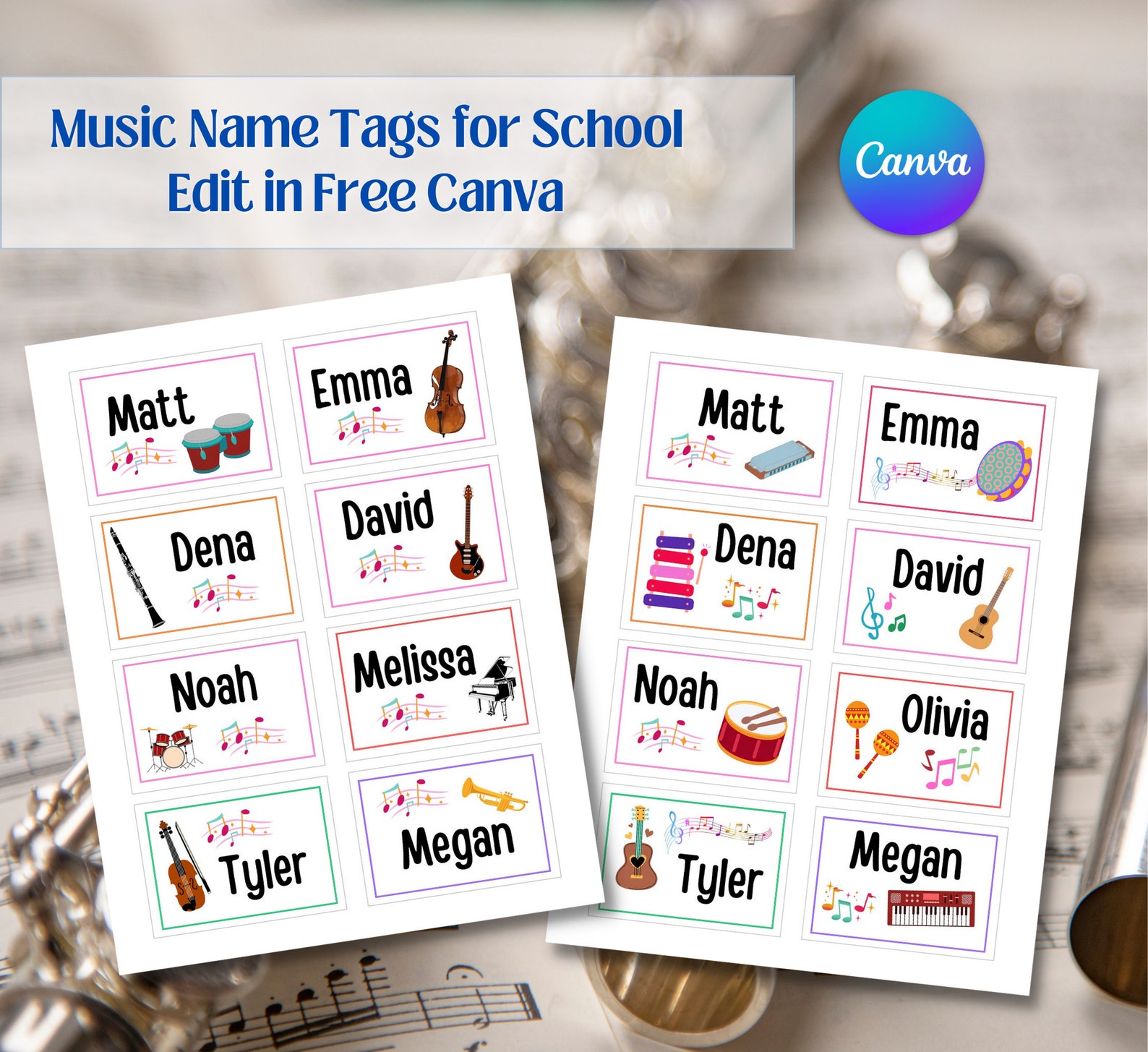 Music Name Tags Template to Edit in Canva, Classroom Music Labels for ...